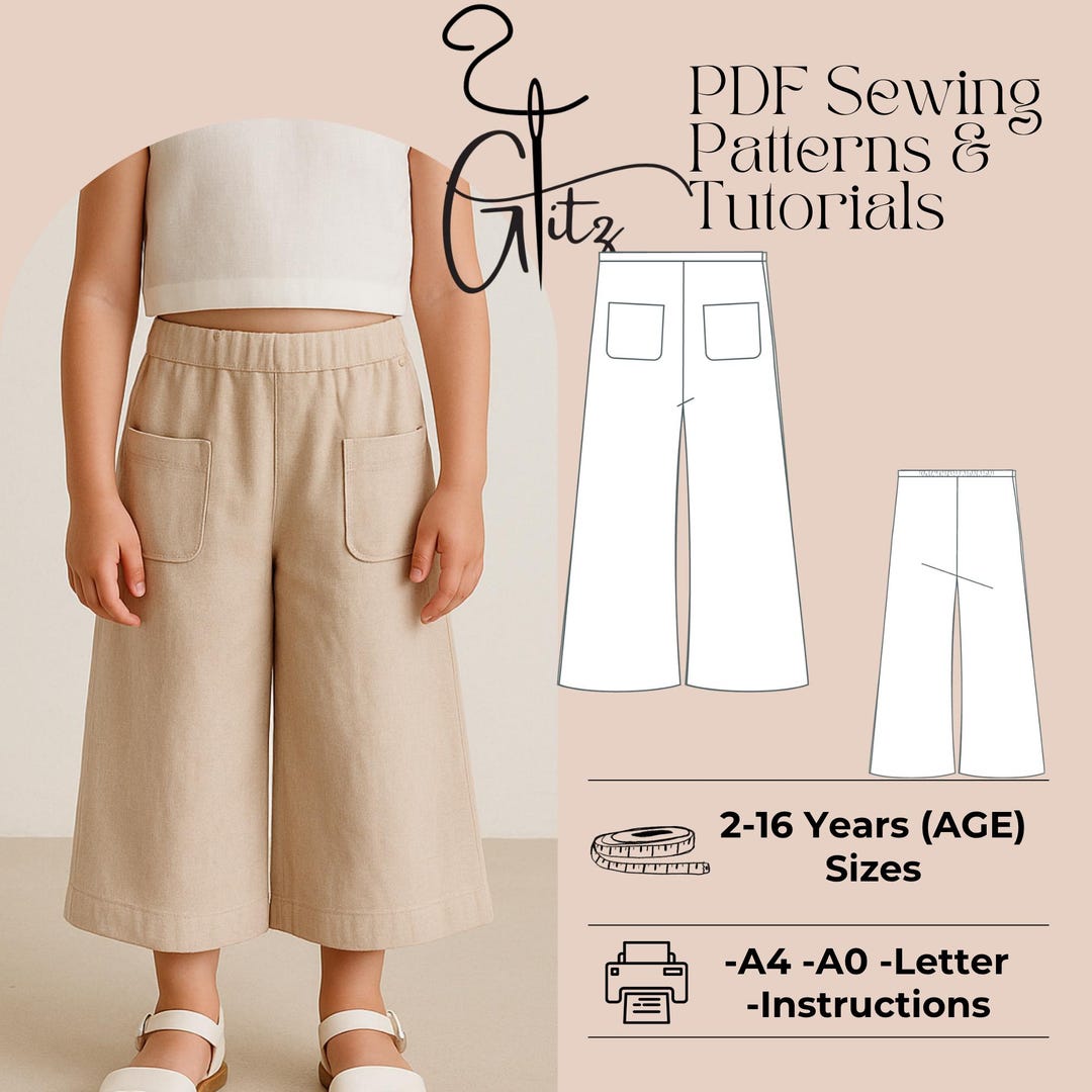 Girls' Wide Leg Linen Pants Sewing Pattern (PDF) - Etsy