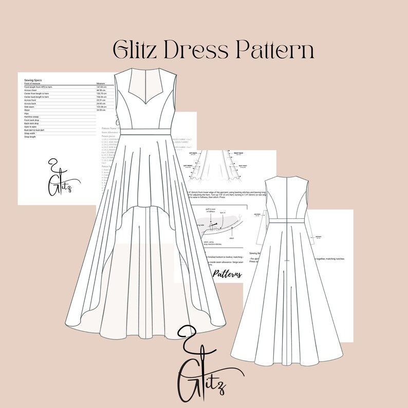 Hi Low Evening Dress Sewing Pattern Hi Low Bridal Gown Ball Gown ...