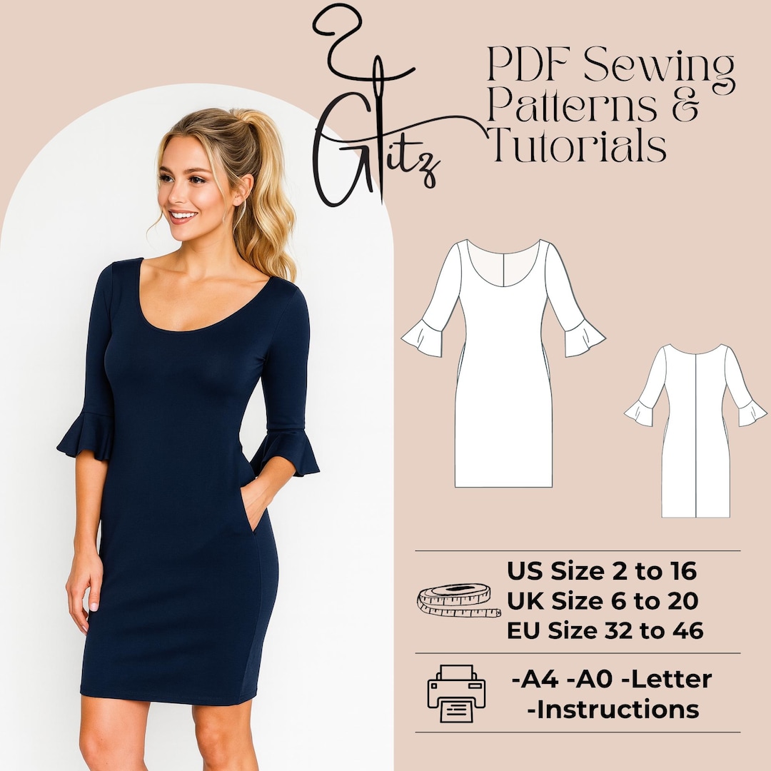 Mini Basic Dress Sewing Pattern Casual Dress Pattern Wide Collar Neck ...