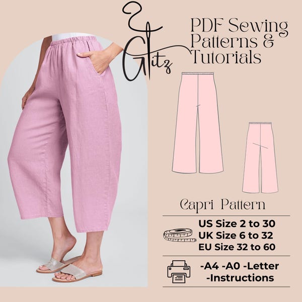 Capri Pants Pattern - Etsy