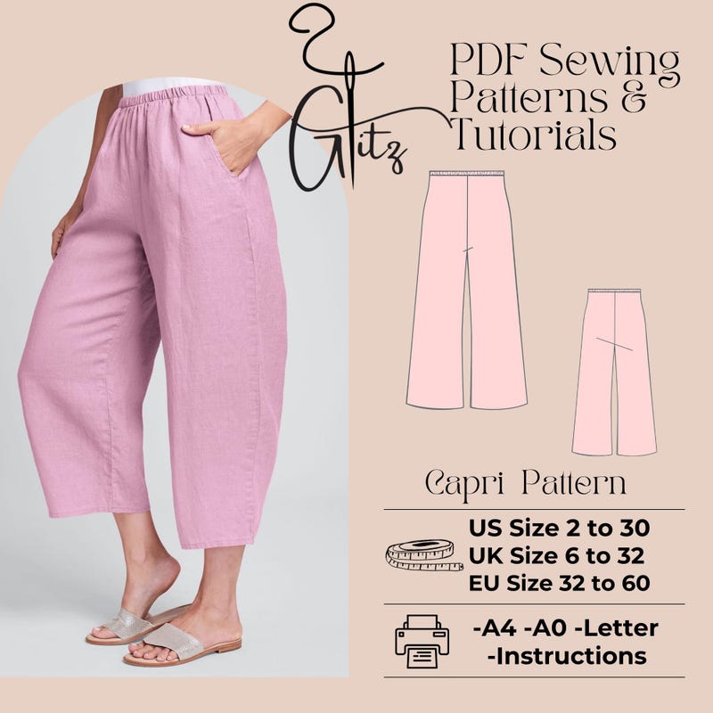 Capri Pants Pattern - Etsy
