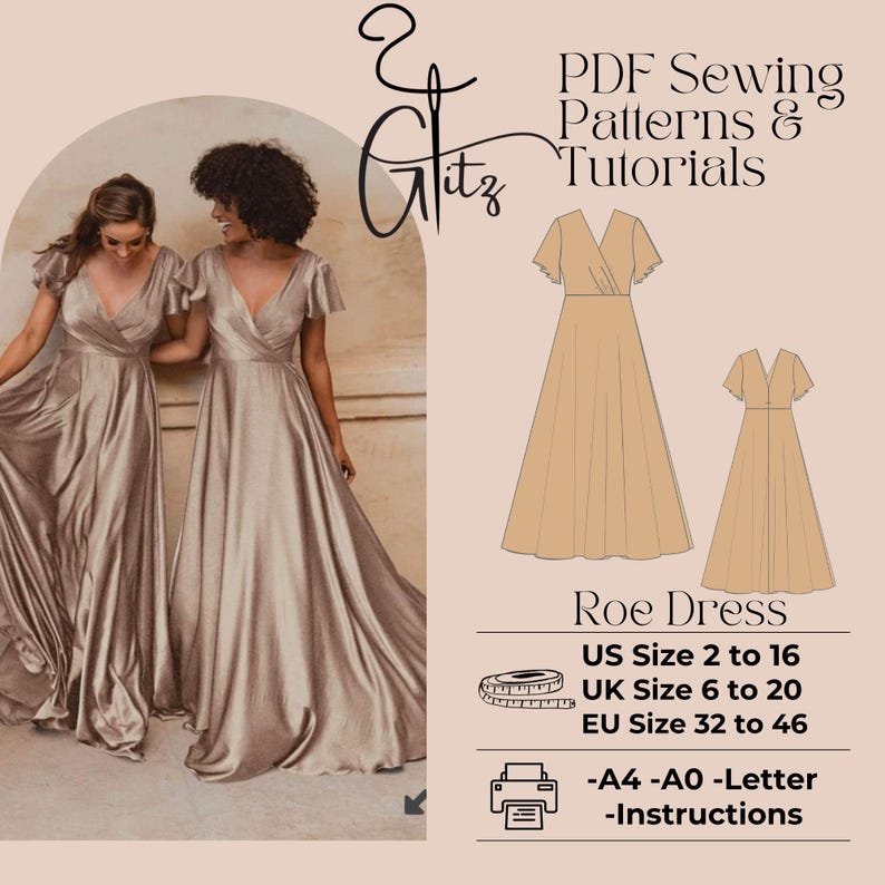 Flared Sleeve Prom Dress Sewing Pattern (PDF) - Etsy