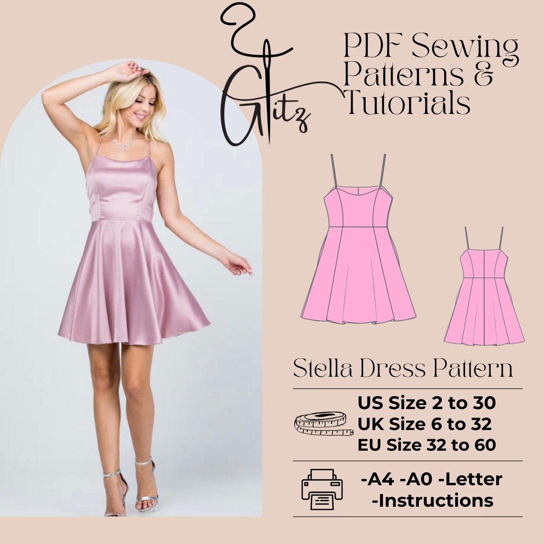 Strappy Mini Dress Sewing Pattern Flared Mini Prom Dress Digital ...