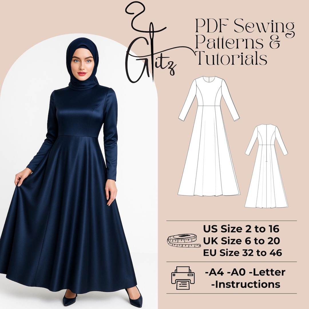 Modest Dress Sewing Pattern Hijab Abaya Pattern Muslim Dress Pattern ...