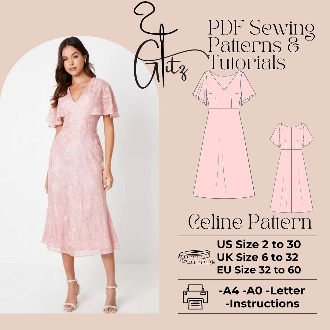 Celine Midi Evening Dress Pattern Cocktail Dress Pattern PDF Digital ...