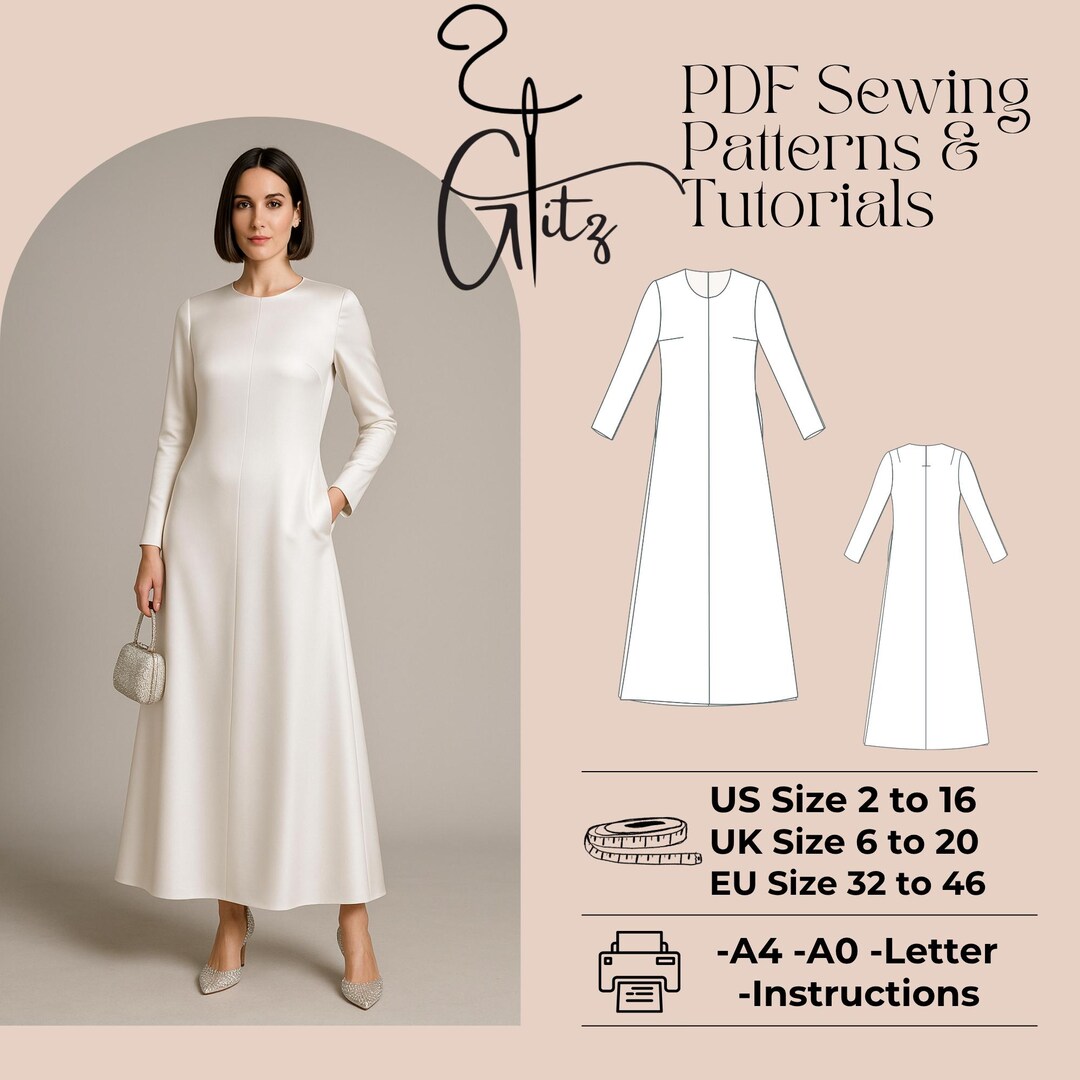 Modest Dress Sewing Pattern Long Evening Dress Long Sleeve Tent Dress ...