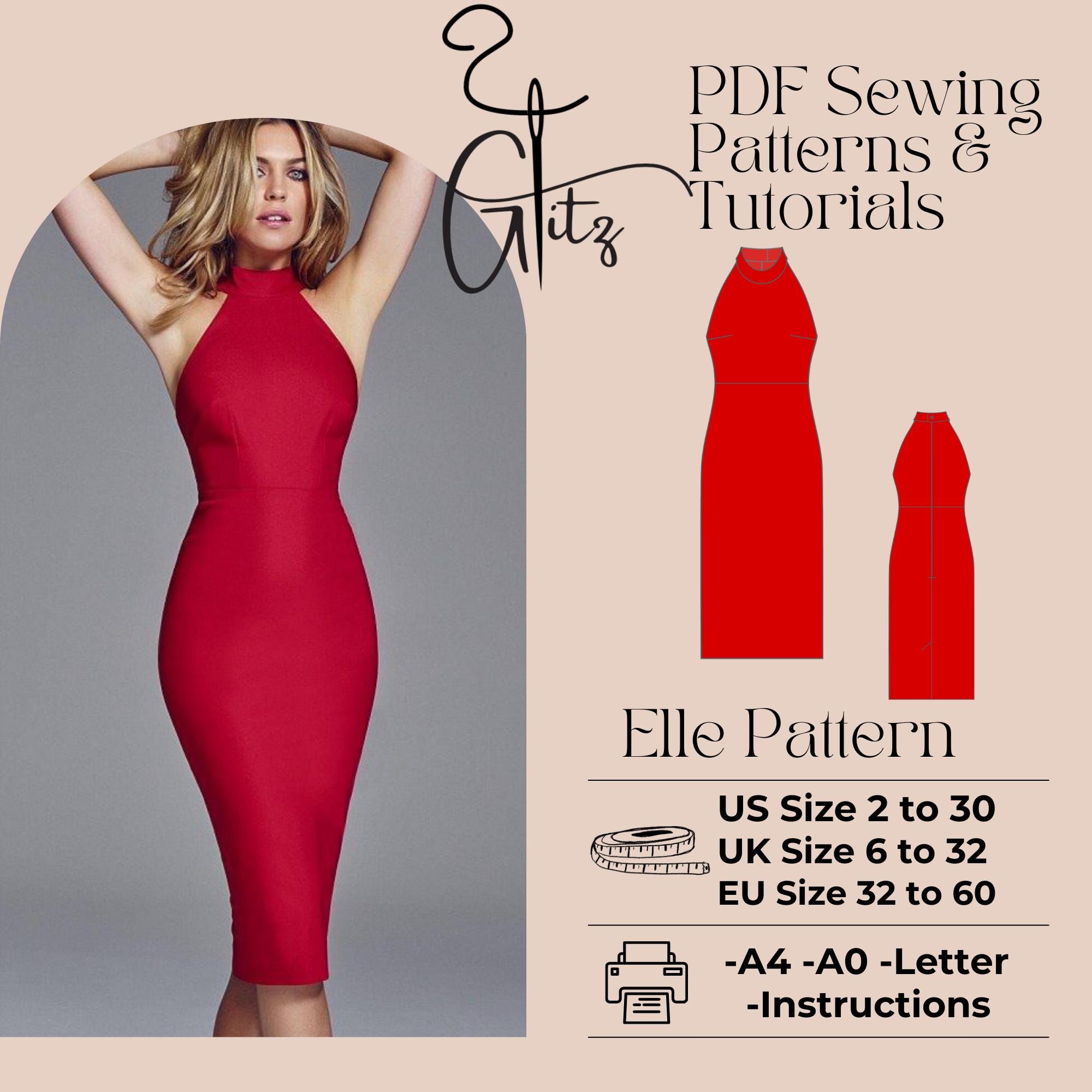 Halter Neck Midi Dress Sewing Pattern (PDF) - Etsy