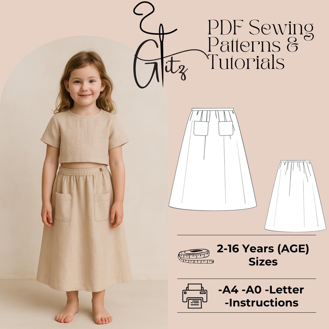 Girls Skirt Sewing Pattern PDF, Easy Elastic Waist Skirt Pattern, Kids ...