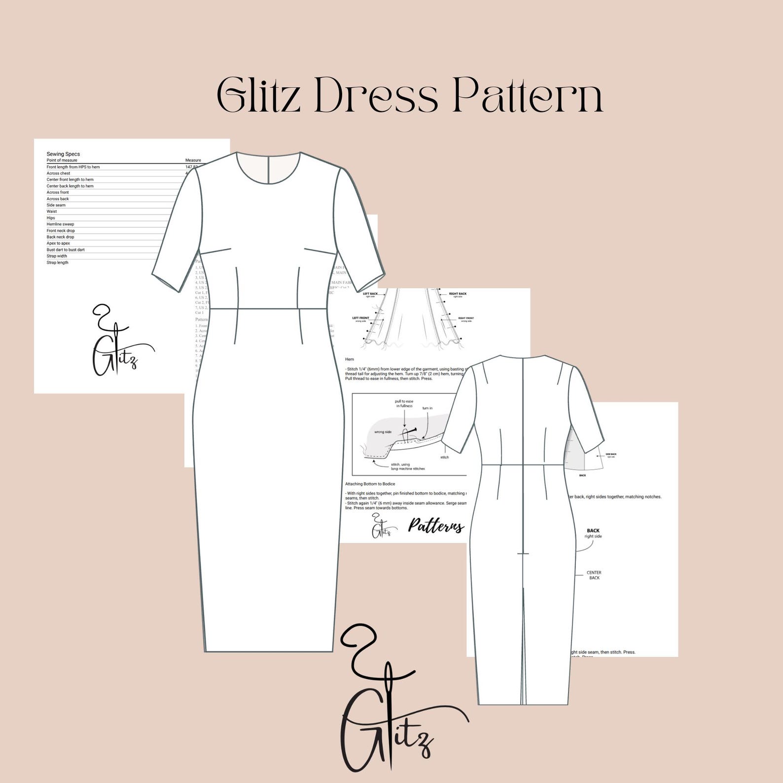 Midi Office Dress Sewing Pattern Short Sleeve Pencil Dress Pattern ...