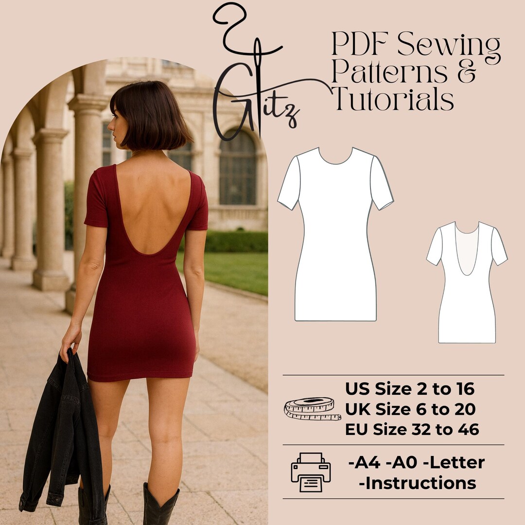 Open Back Dress Sewing Pattern Mini Dress Pattern Backless Dress Easy ...