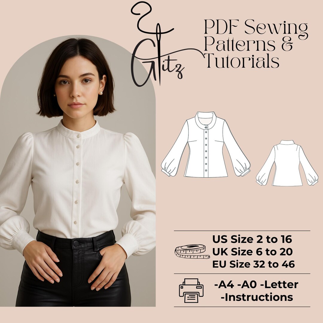 Puff Sleeve Shirt Sewing Pattern Women Shirt Pattern Women Formal Shirt ...