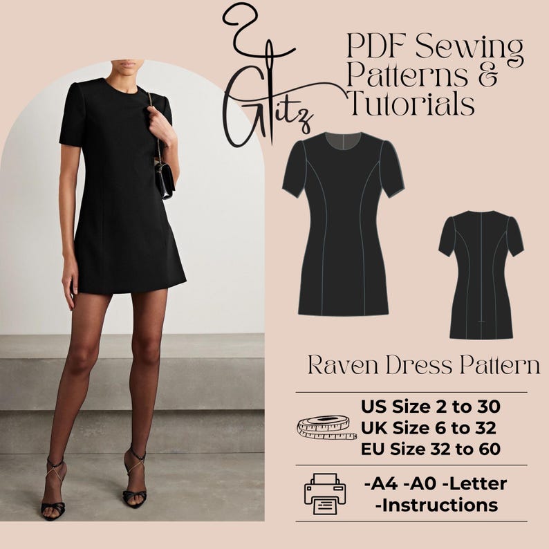 Short Sleeve Mini Dress With a Classic Crew Neck Digital Sewing Pattern ...
