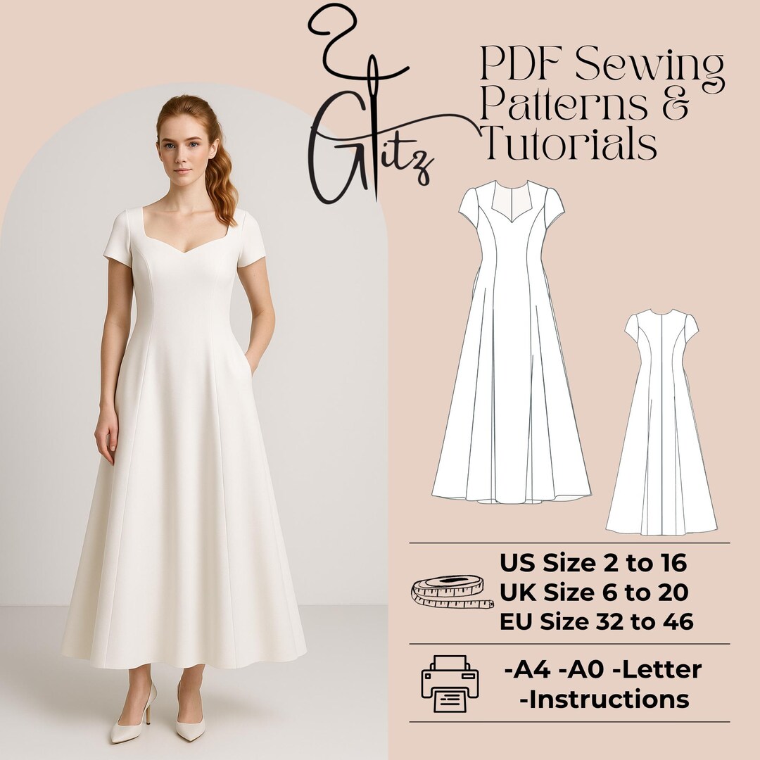 Sweetheart Neckline Dress Sewing Pattern, Fit and Flare Midi, US Size 2 ...