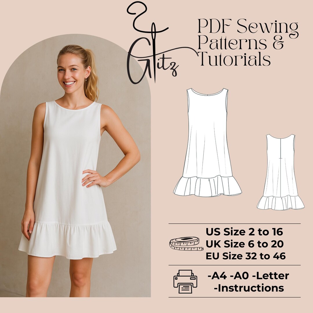Mini Flounce Dress Sewing Pattern (US 2-30) (PDF) - Etsy