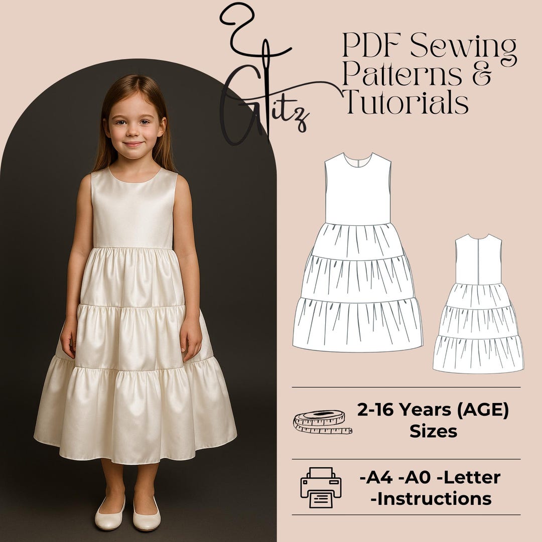 Girls Tiered Dress Sewing Pattern, Kids Prom Dress (PDF Pattern) - Etsy