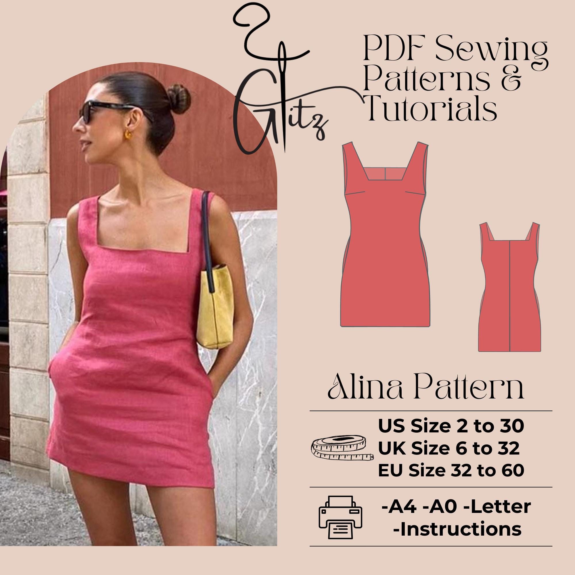 Alina Basic Mini Dress Pattern Sleeveless Dress Easy Sewing Pattern - Etsy