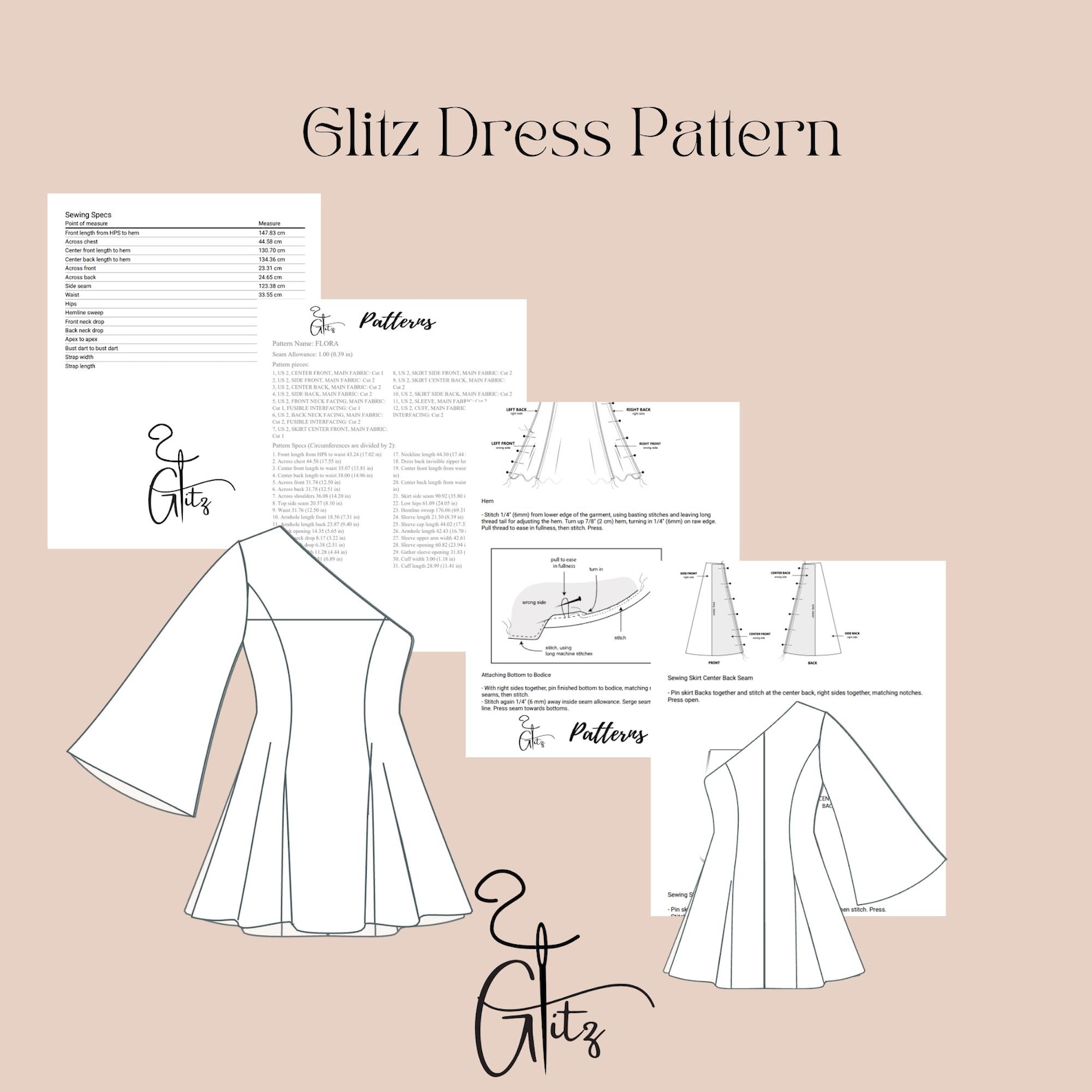 One Shoulder Mini Satin Dress Sewing Pattern (PDF) - Etsy
