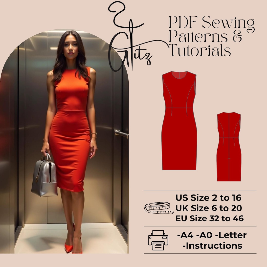 Sleeveless Dress Sewing Pattern Classic Silhouette Pencil Dress Sewing ...