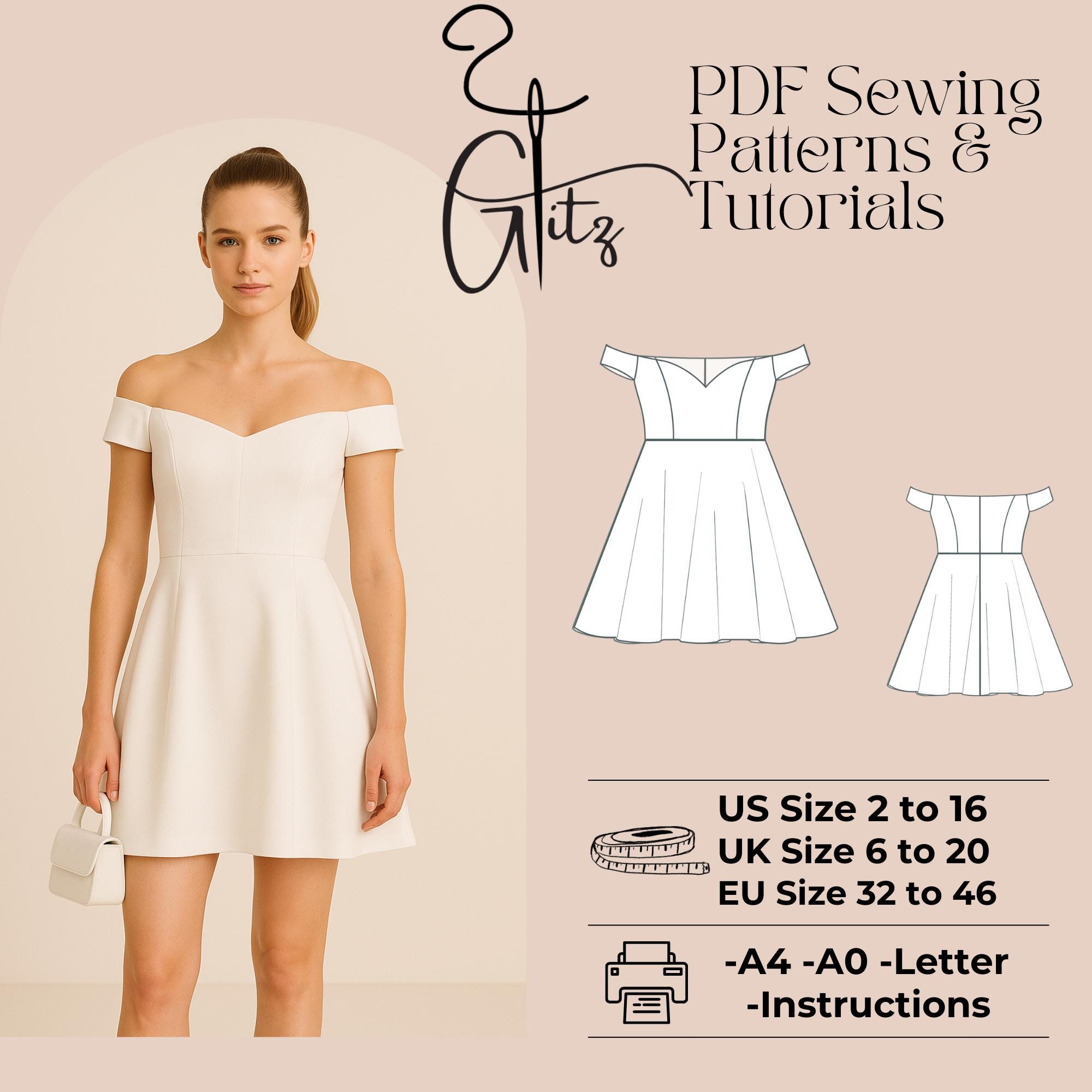 Pearl off Shoulder Mini Bridal Dress Women Dress Patern PDF Digital ...