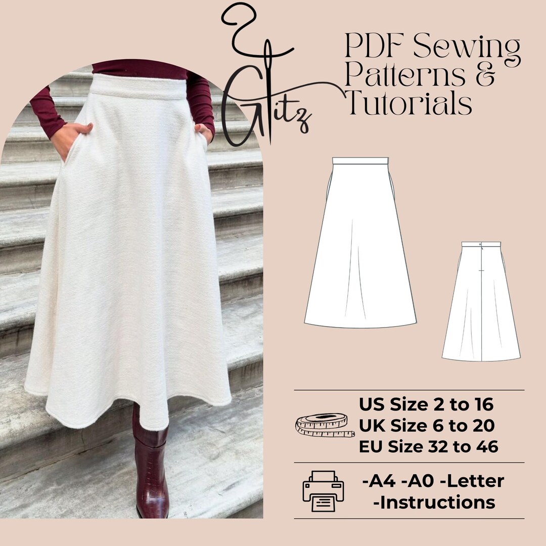 A Line Midi Skirt Sewing Pattern Easy Skirt Pattern Beginner Friendly ...