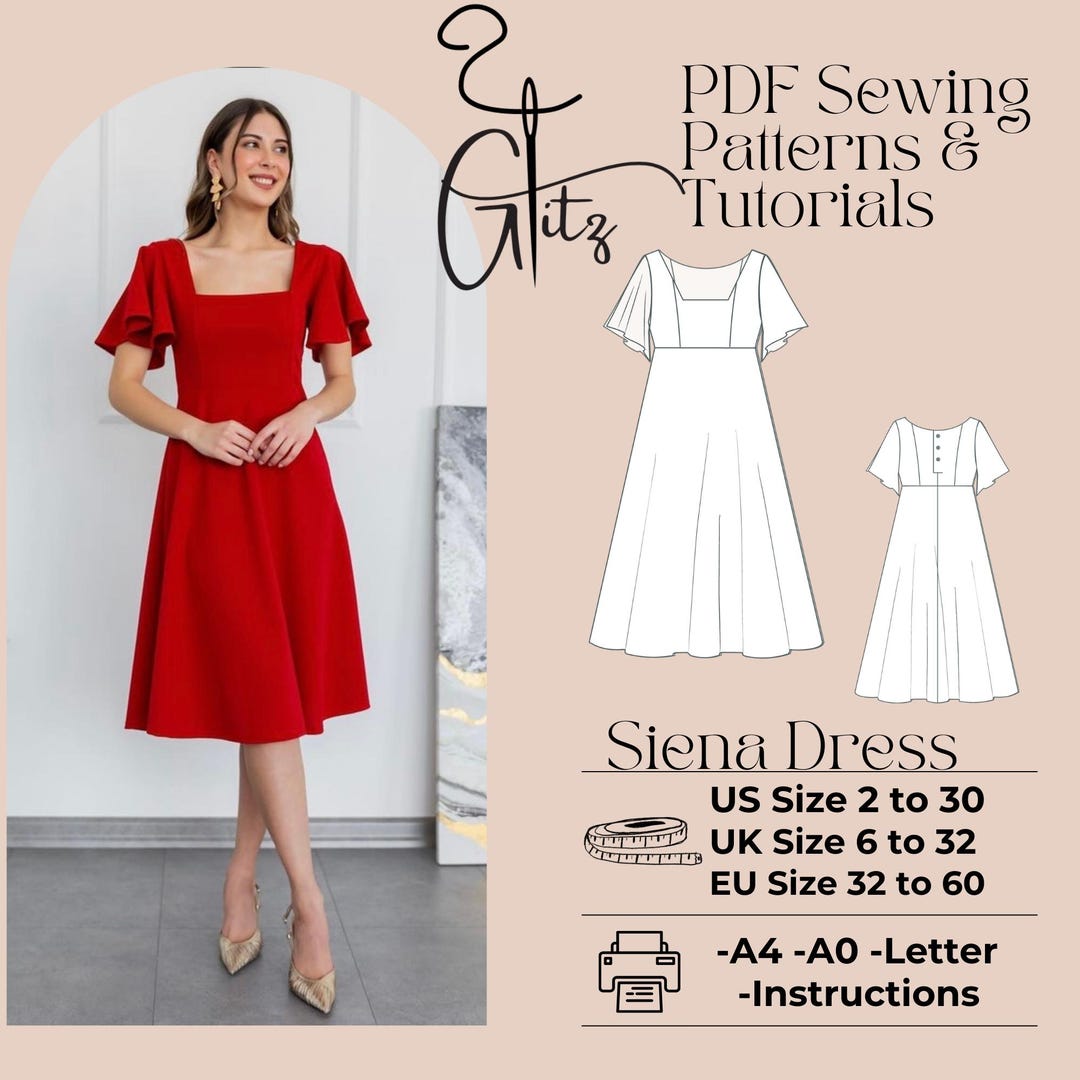 Siena Midi Dress Sewing Pattern, Evening Gown (PDF Pattern) - Etsy