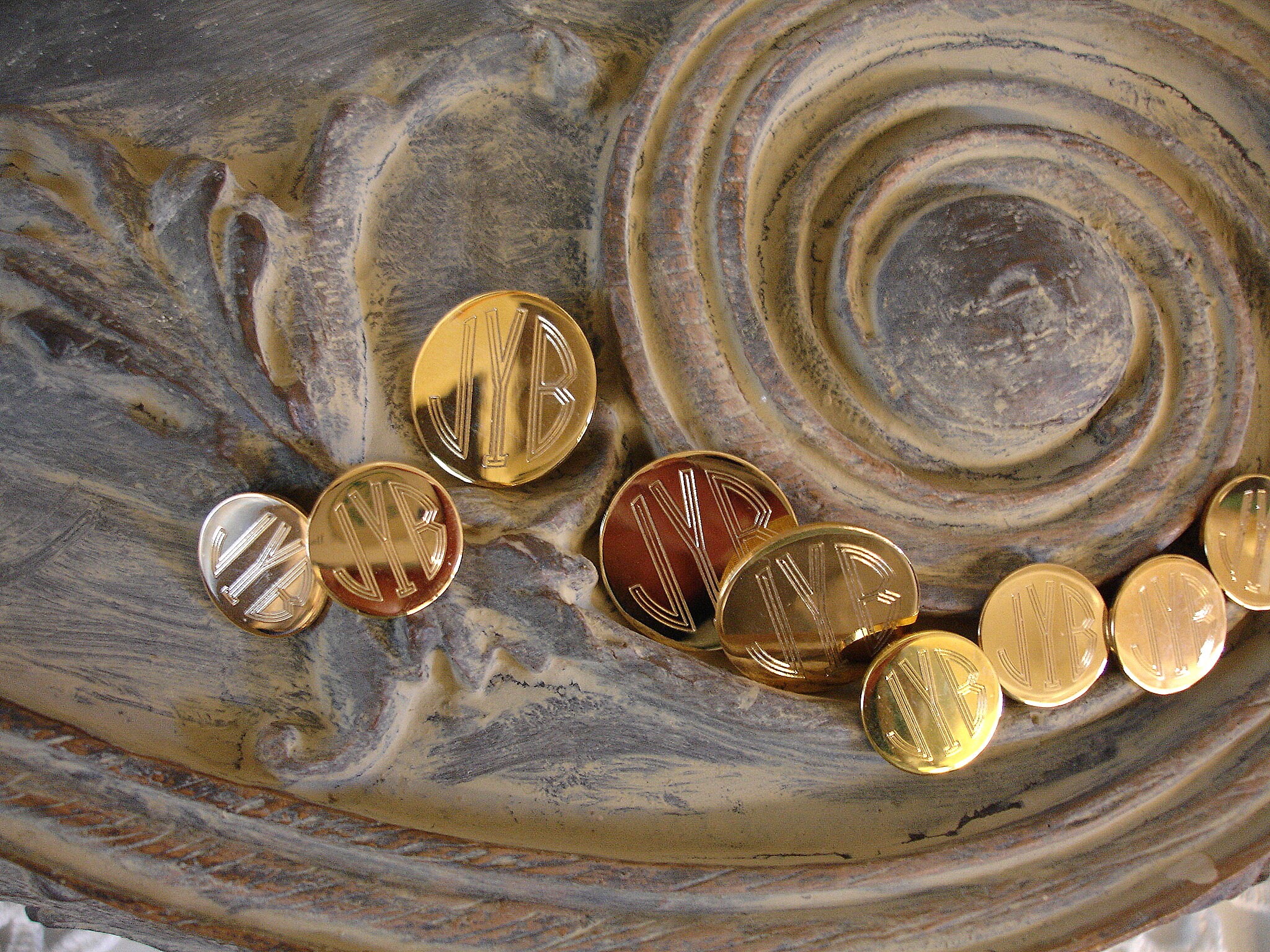 Set of 9 Vintage Monogram Buttons Bright Gold Flat Tops Triple | Etsy