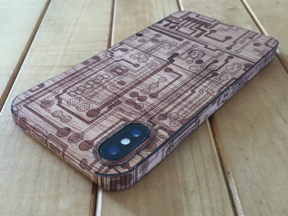 Laser-etched Circuit Design Iphone XS Wrap in Mahogany Sleek - Etsy