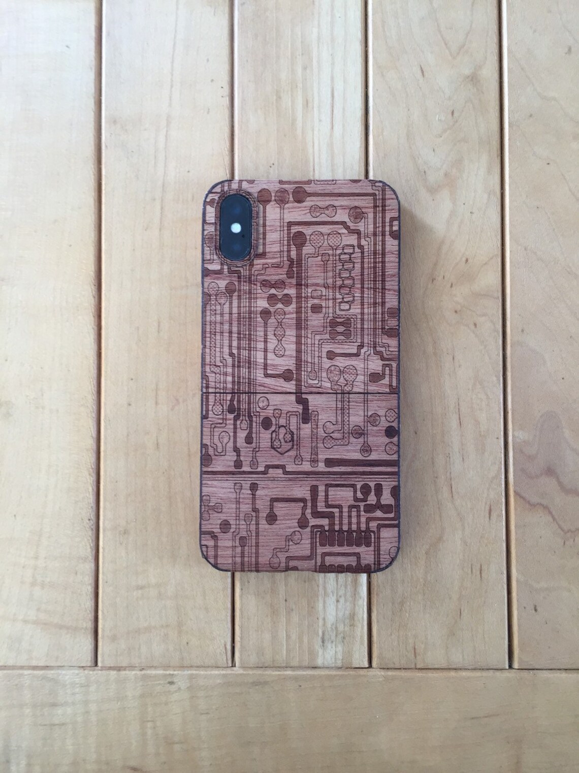Laser-etched Circuit Design Iphone XS Wrap in Mahogany Sleek - Etsy