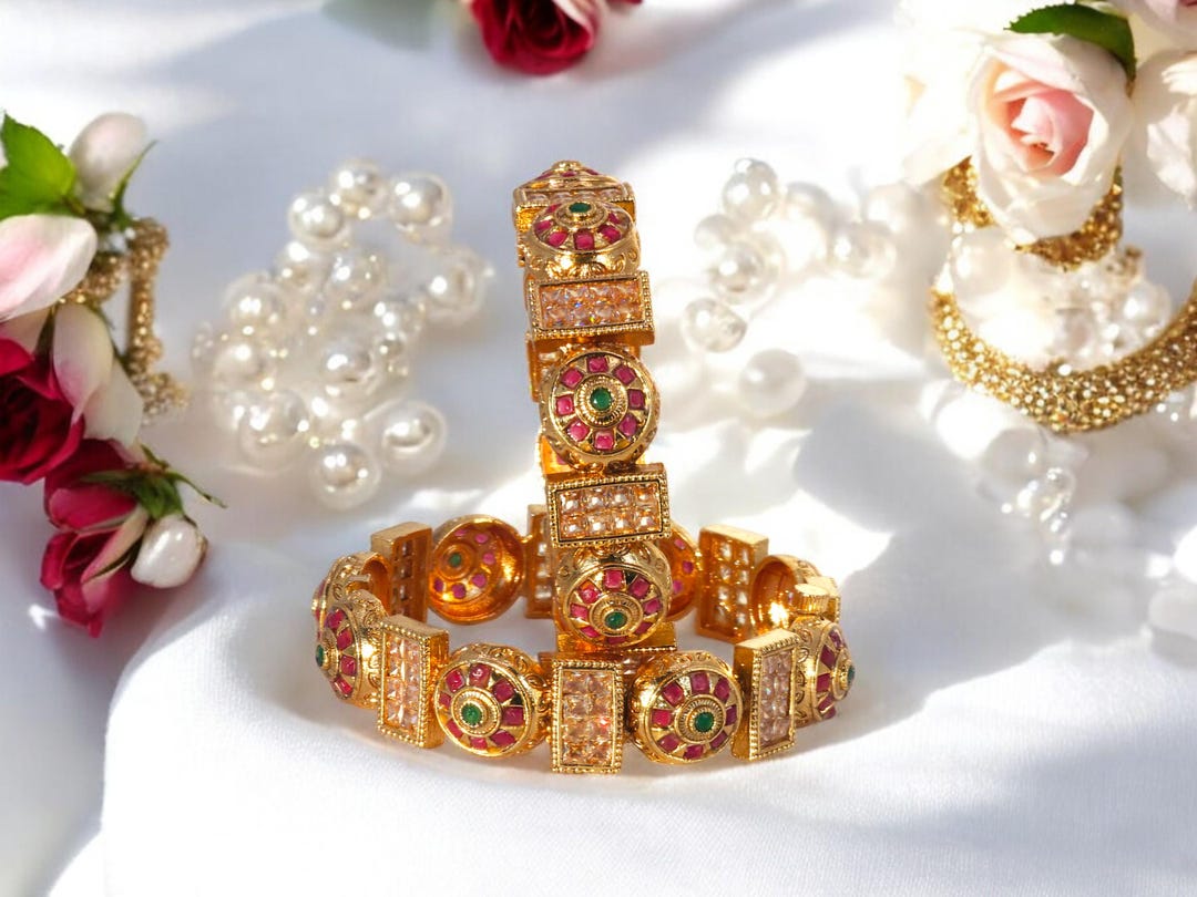 Set of 2 RUBY Polki Openable Screw Kada ,rajwadi Kangan ,rajasthani ...