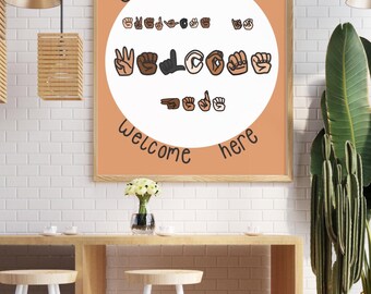 ASL Sign Language Everyone is Welcome Here Wooden Greeting Sign Gift ...