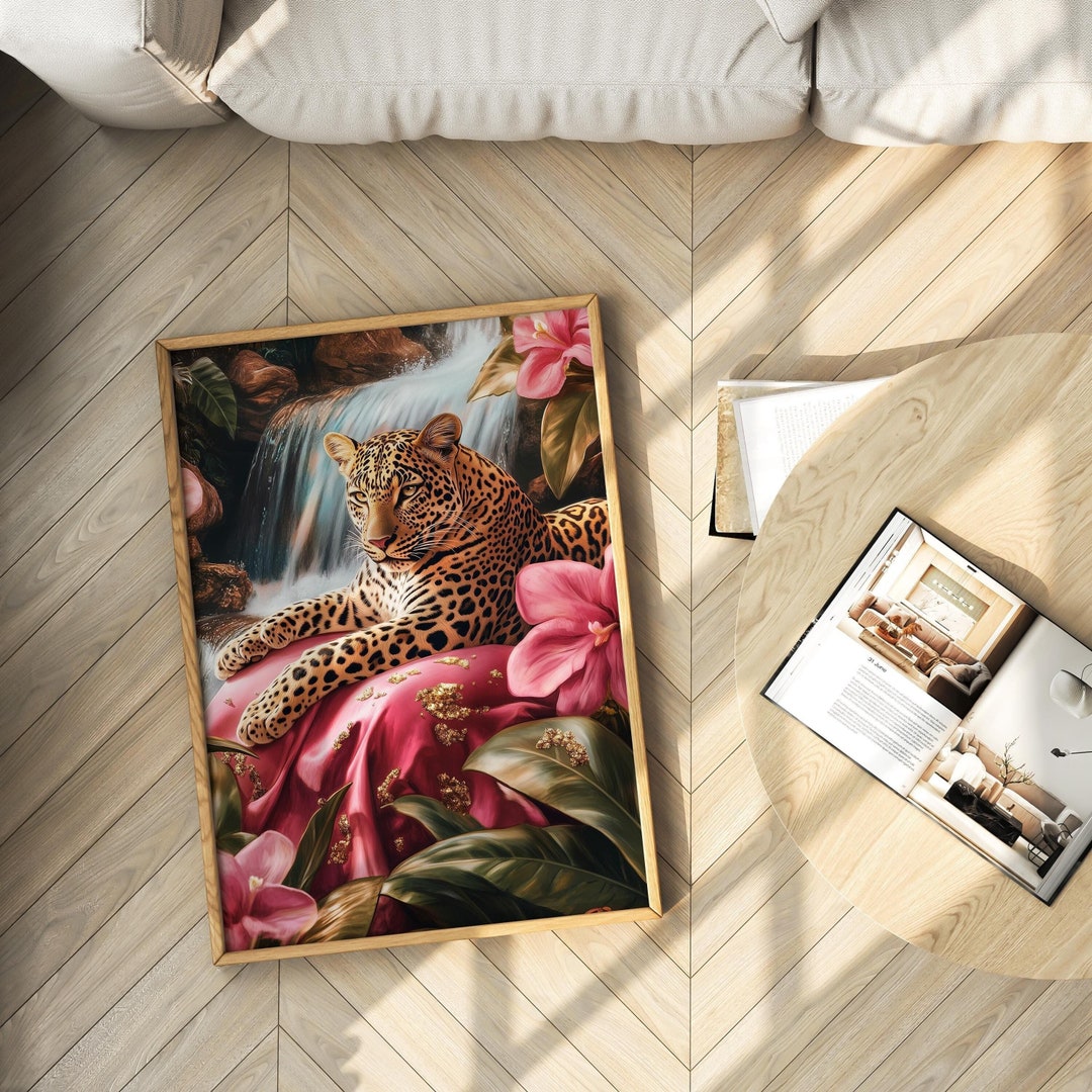 Leopard Poster: Maximalist Pink Floral Animal Print - Etsy