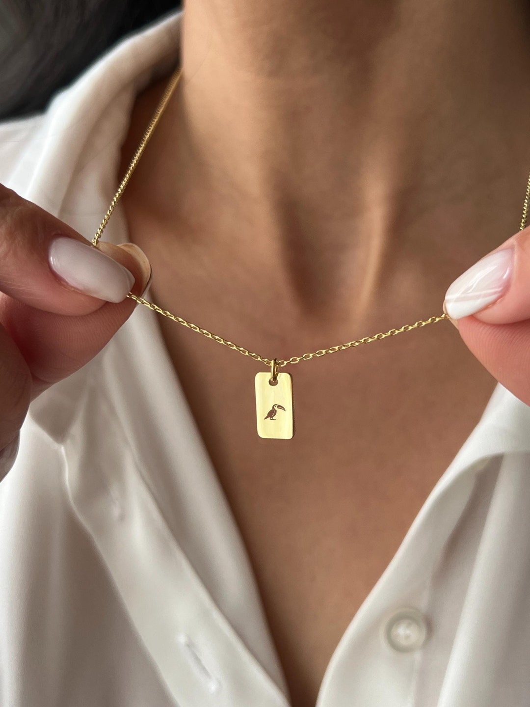 Pecan Bird Necklace: 14K Gold Plated Charm, Delicate Cable Chain - Etsy