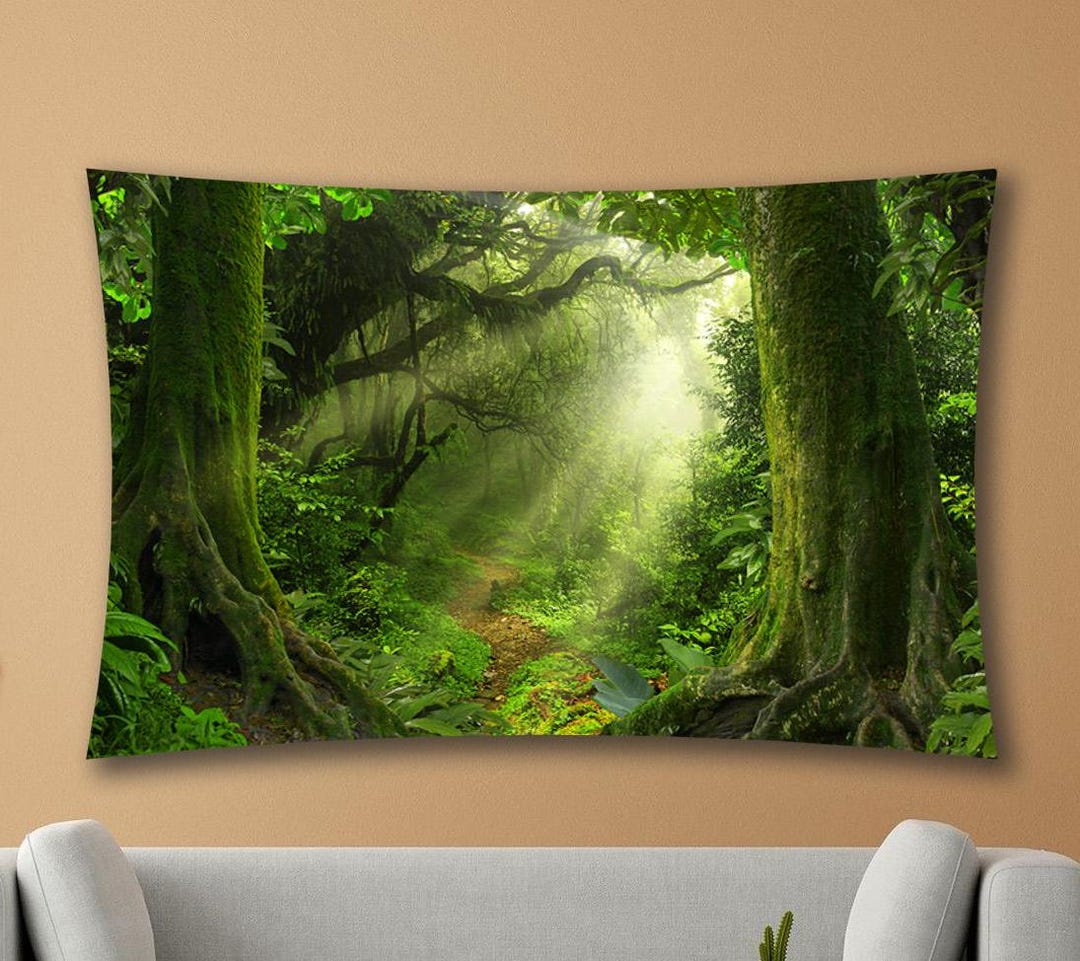 Green Forest Tapestry, Nature Scenery Wall Tapestry, Home Decoration ...