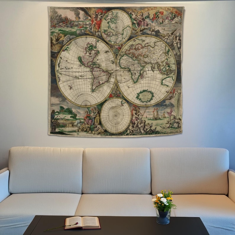 Old World Map Tapestry, World Map Hanging Decor, World Map Wall Art ...