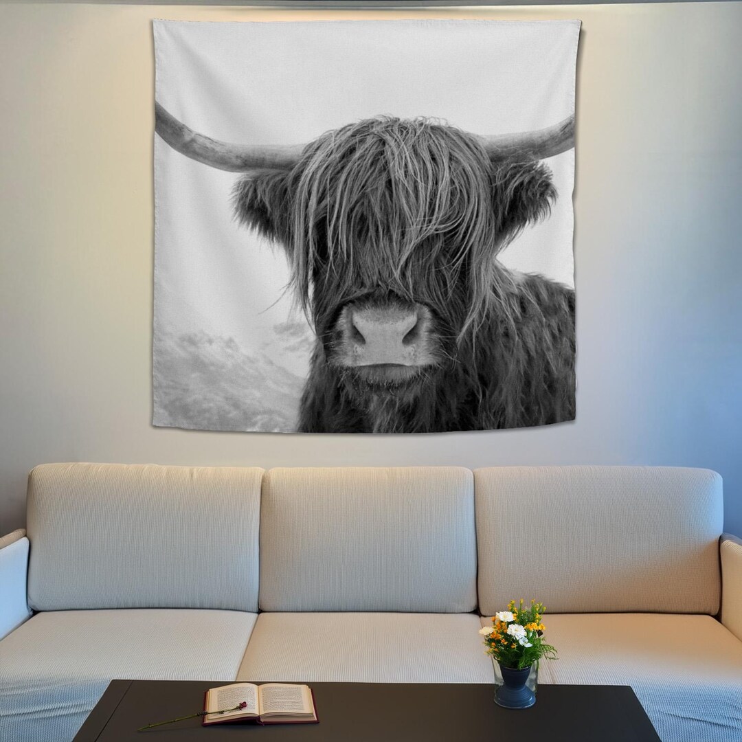 Highland Cow Tapestry, Highland Cow Wall Art, Gift-for Cow Lover ...