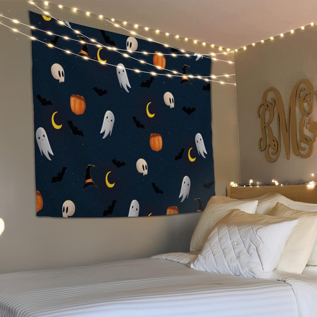 Halloween Art Tapestry, Spooky Home Decor, Pumpkin Tapestry, Ghost ...