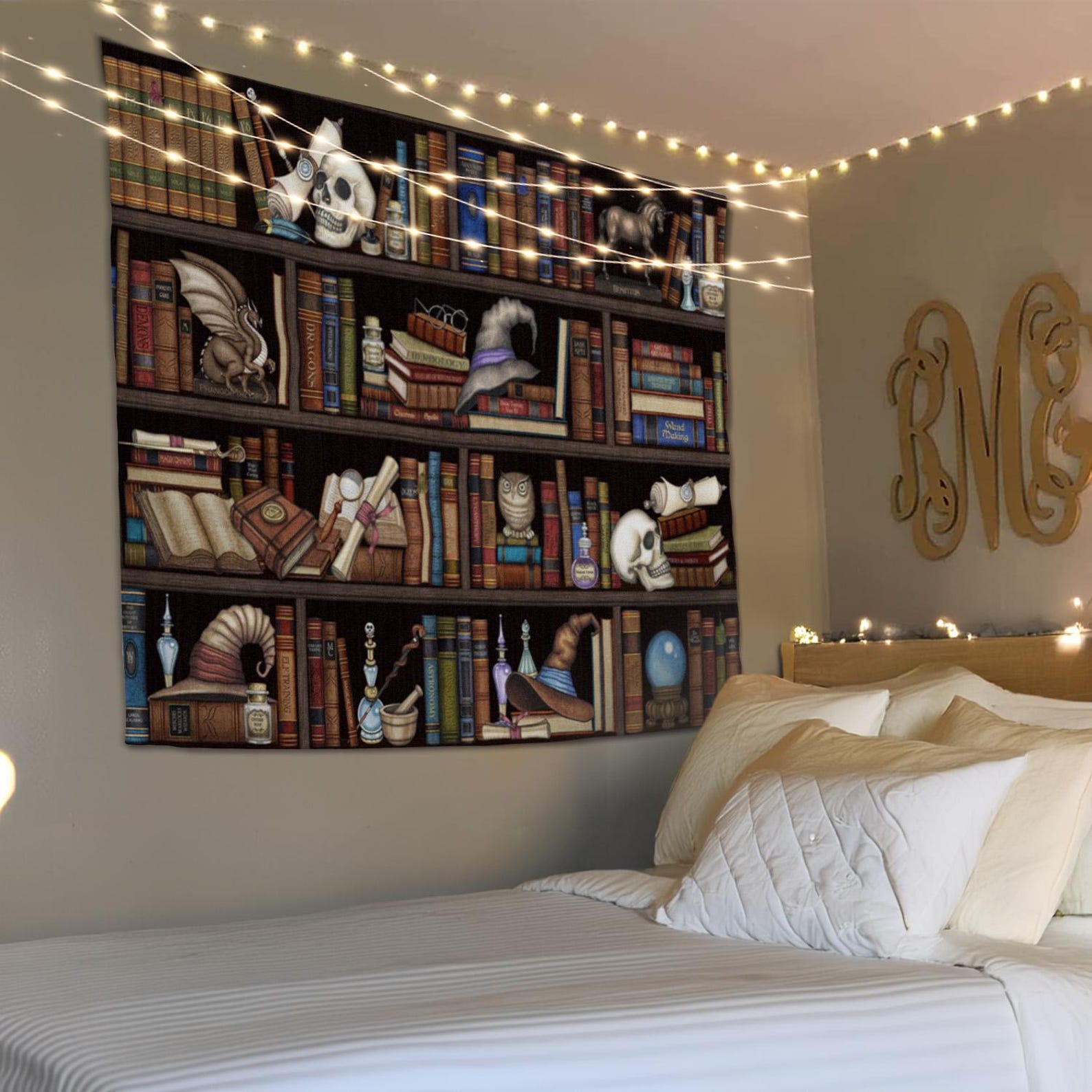 Library Tapestry, Bookshelf Wall Hanging, Witch Library Wall Tapestry ...