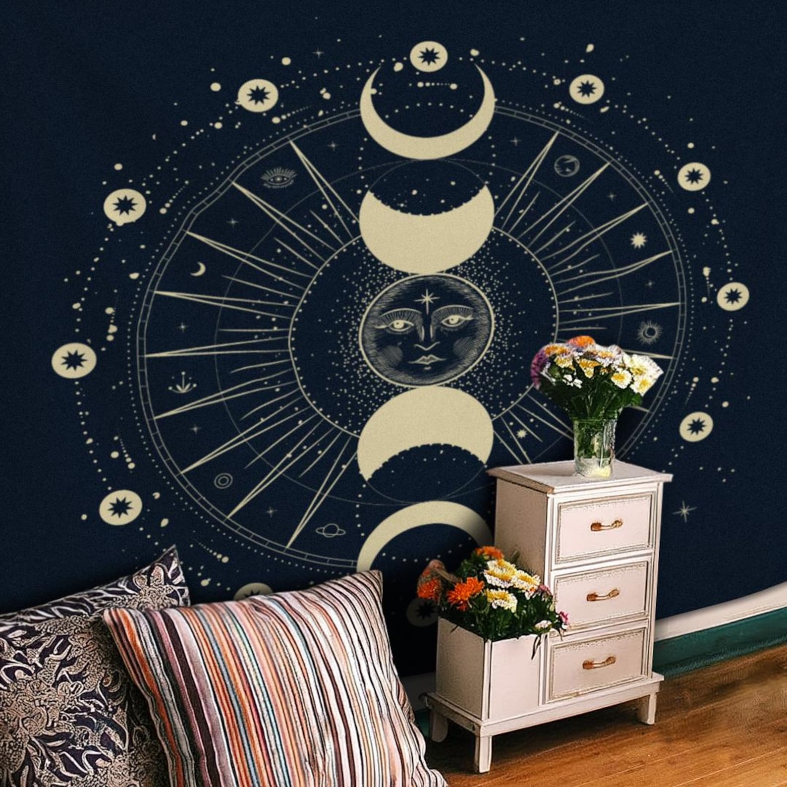 Moon Phase Tapestry, Moon Phase Decor, Lunar Tapestry, Moon Tapestry ...
