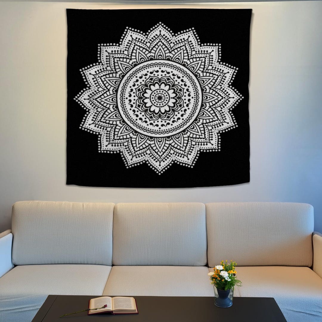 Black and White Mandala Tapestry, Indian Tapestry Decor, Mandala Wall ...