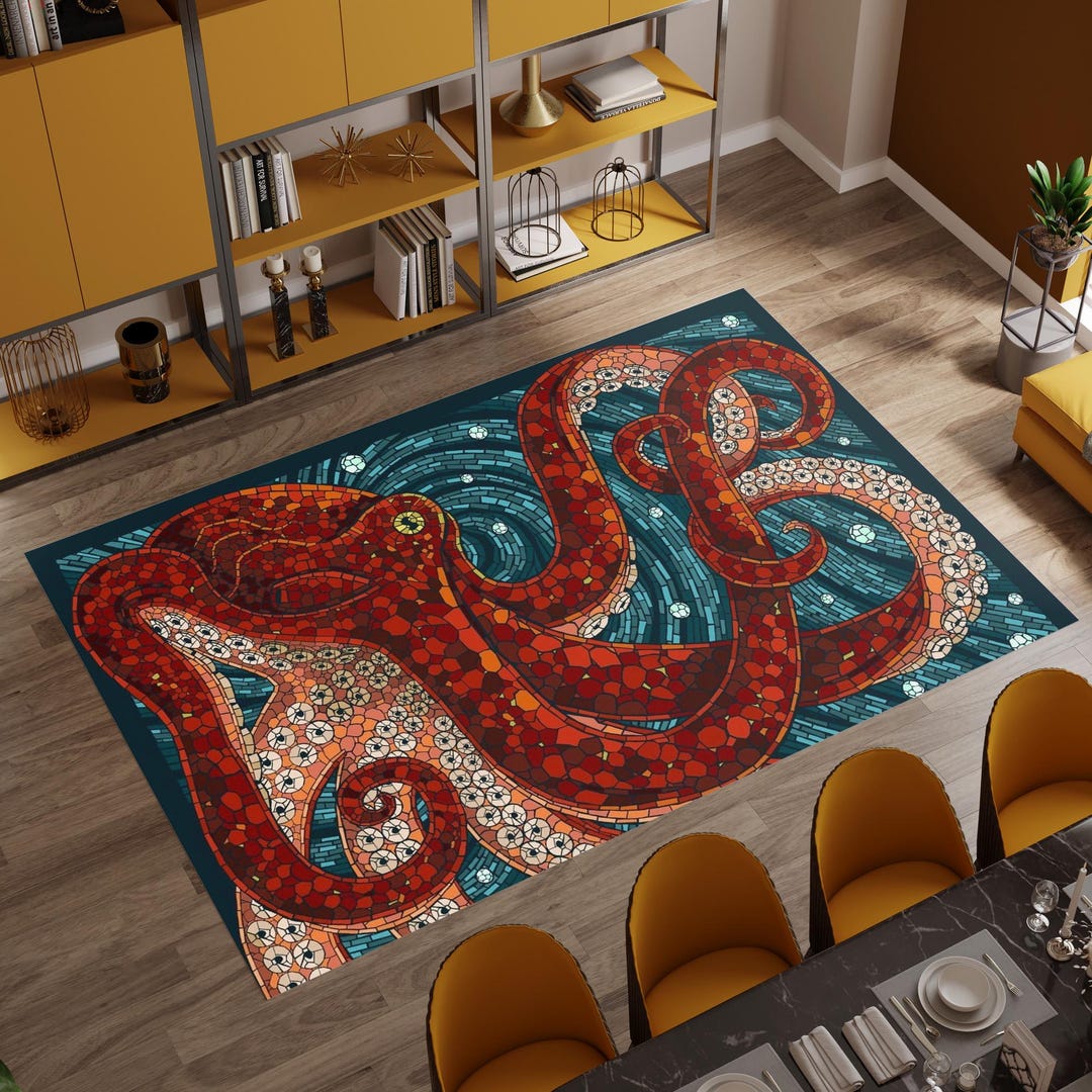 Octopus Rug, Living Room Carpet, Beach Room Decor, Ocean Rug, Gift for ...