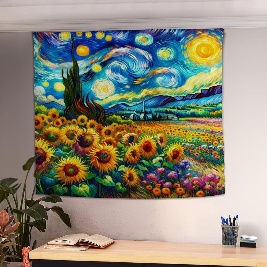 Vincent Van Gogh Sunflowers and Starry Night Tapestry, Van Gogh Home ...