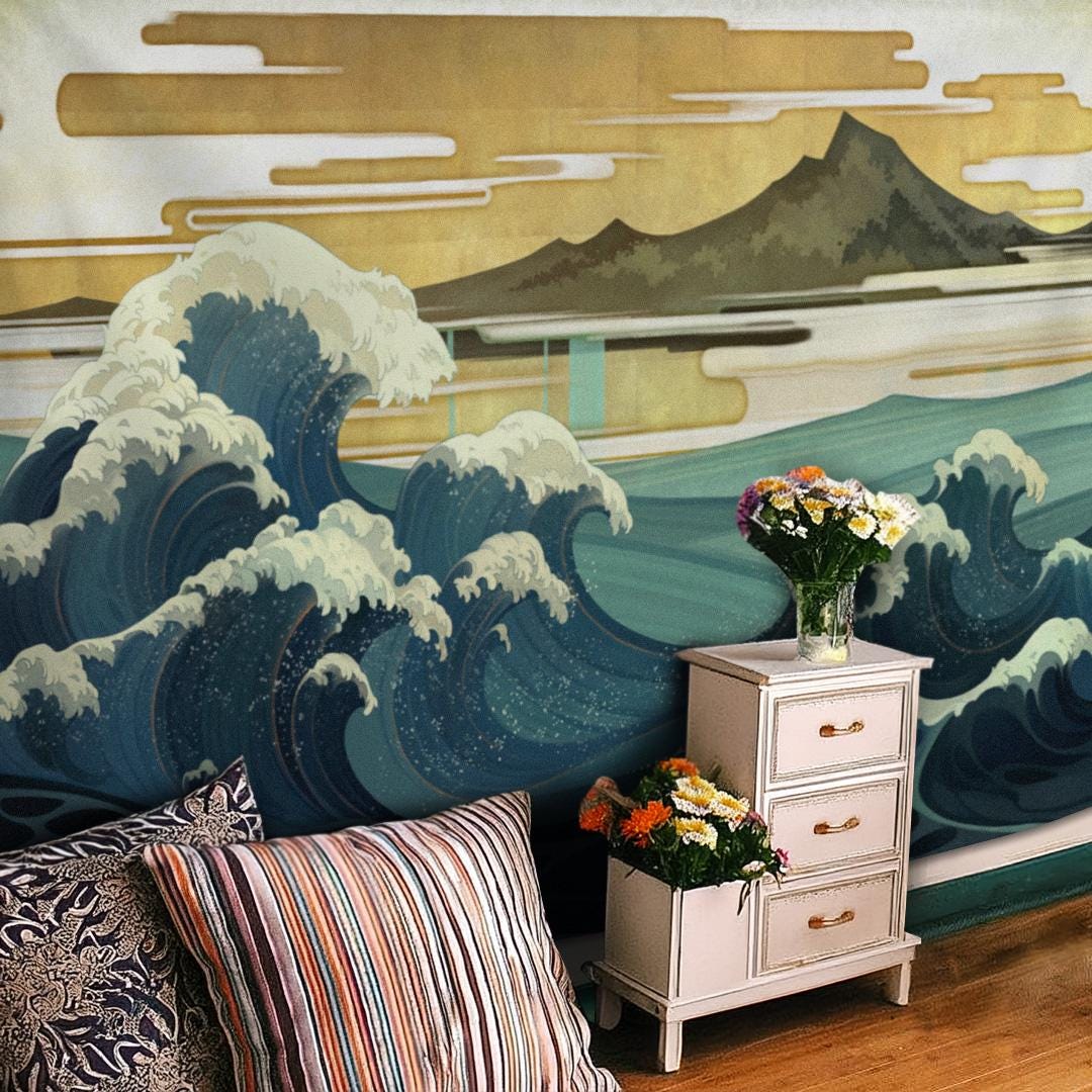 The Great Wave Wall Tapestry, Japanese Wave Wall Art, Decoration ...