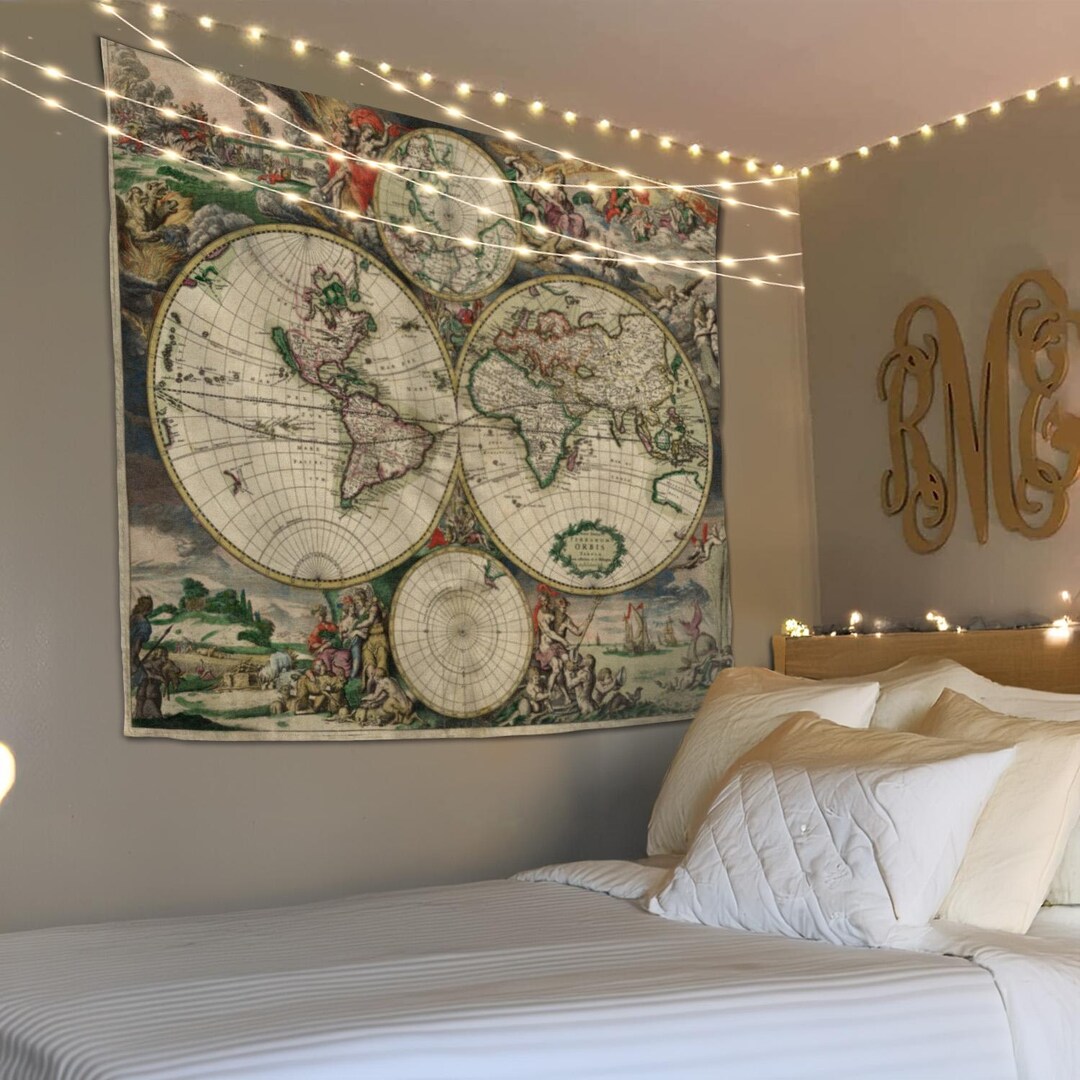Old World Map Tapestry, World Map Hanging Decor, World Map Wall Art ...