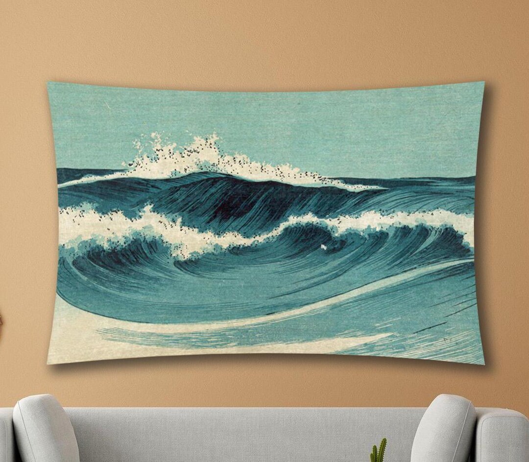 Japanese Wave Tapestry, Ocean Wave Wall Decoration, Japanese Seascape ...