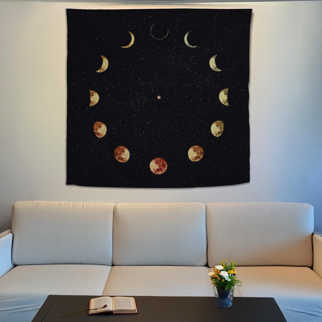 Celestial Tapestry, Moon Phases Wall Art, Large Wall Hanging, Moon ...