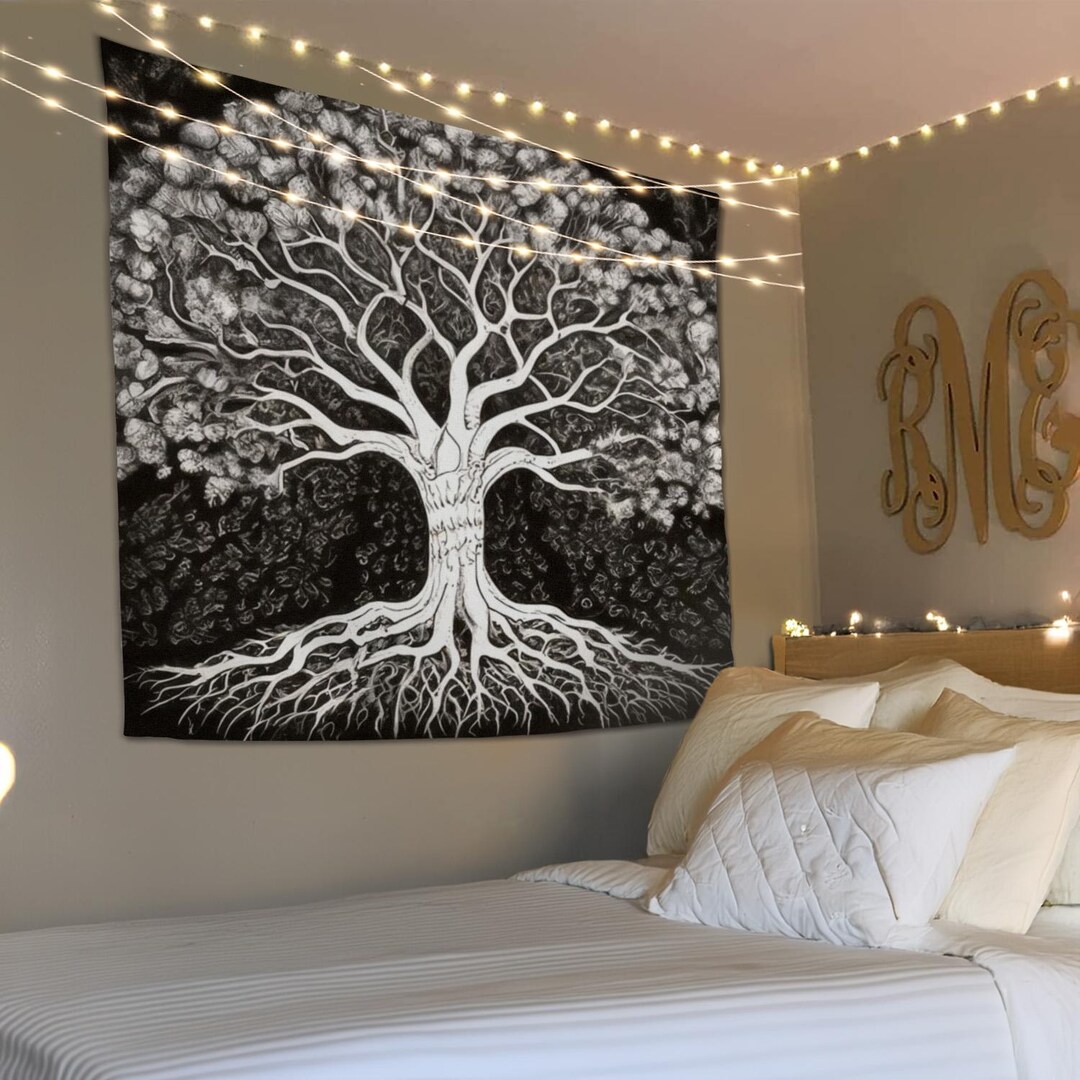 Black and White Celtic Tree of Life Tapestry, Magical Tree Decor for ...