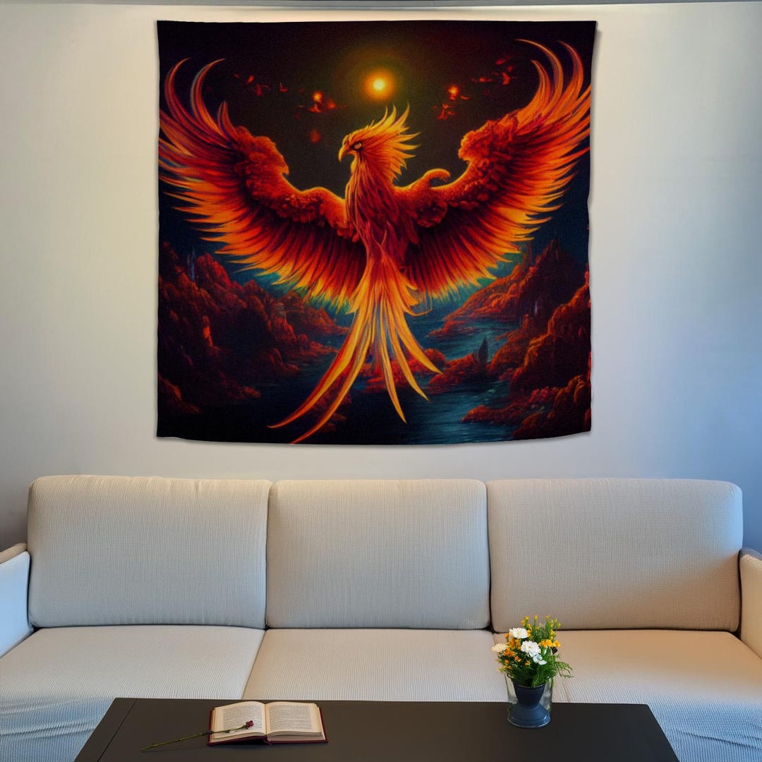 Phoenix Wall Tapestry, Fantasy Wall Hanging, Phoenix Bird Living Room ...
