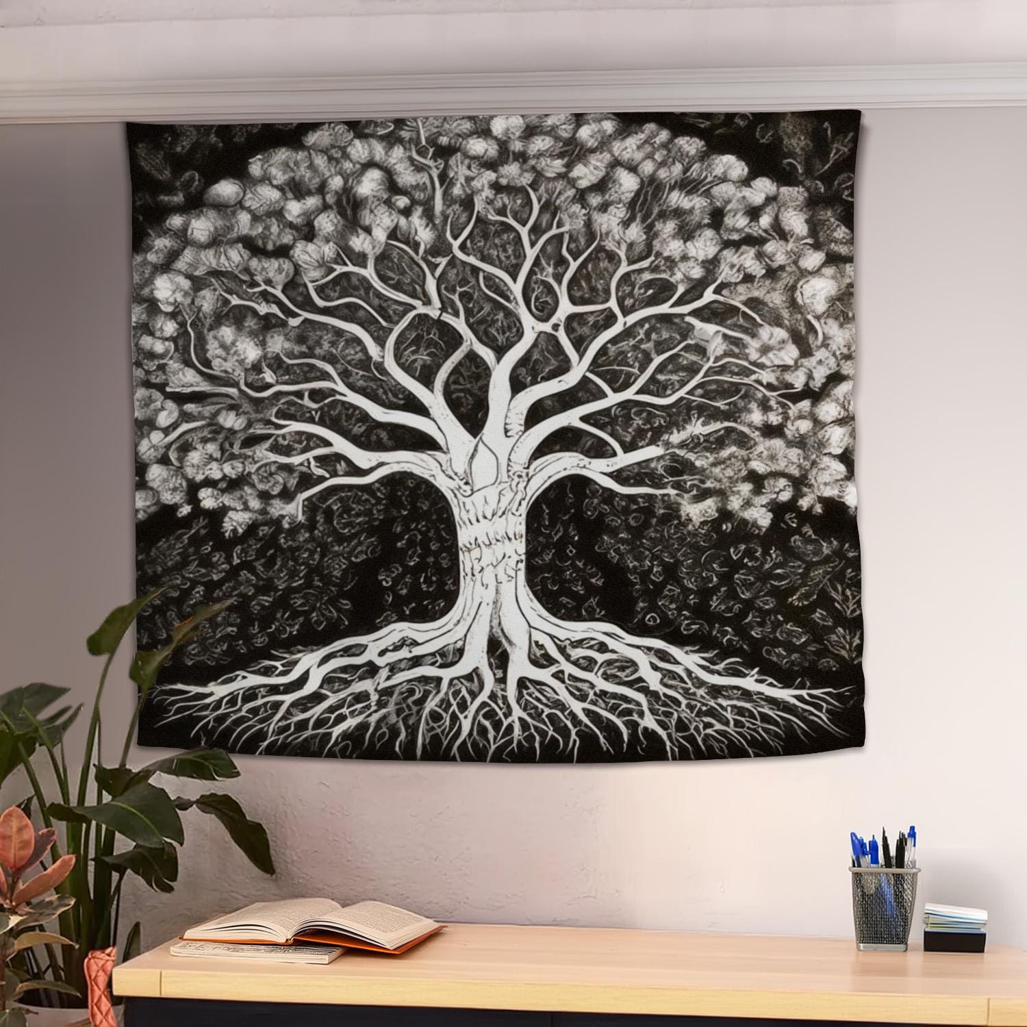 Black and White Celtic Tree of Life Tapestry, Magical Tree Decor for ...