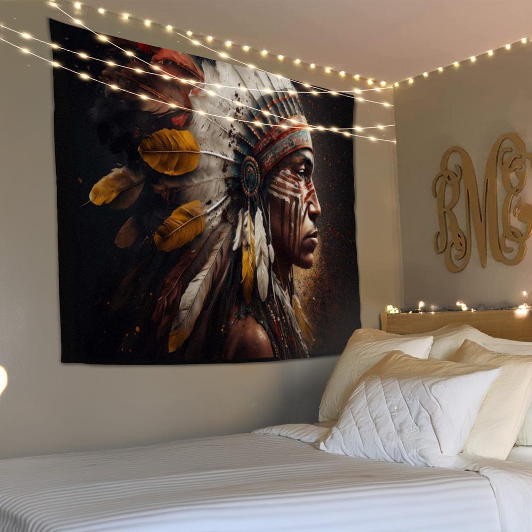 Native American Tapestry, Indian Warrior Wall Art, Native American Gift ...