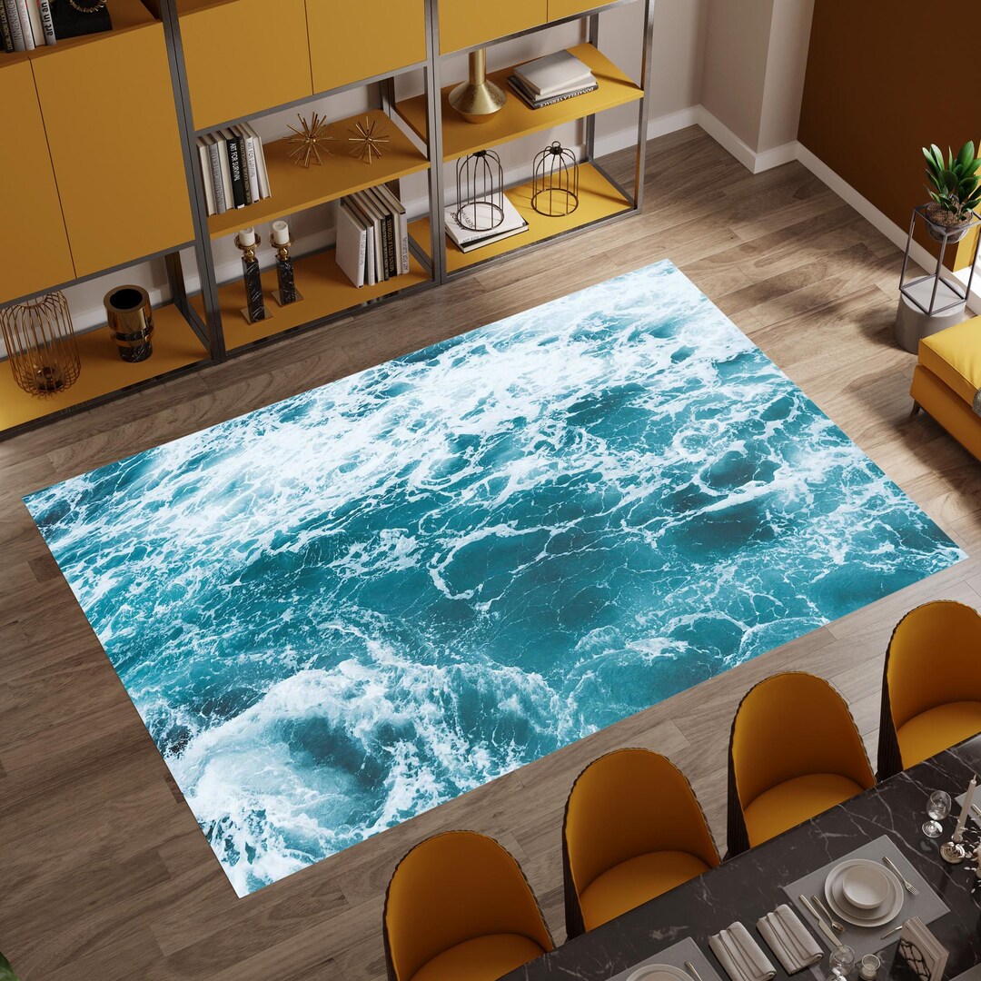 Sea Rug, Ocean Pattern Rug, Rug for Living Room, Blue Waves Sea Rug ...
